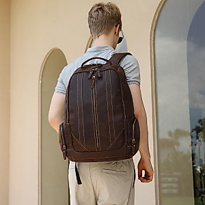 Hespary Full Grain Leather Travel Laptop Backpack For Man 17.3 inch Business Carry On Casual Daypack