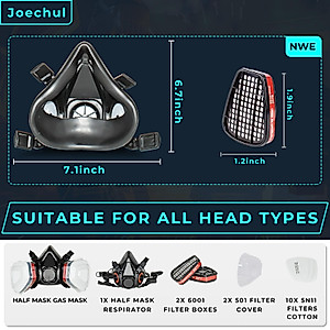 GZYZAMZ Respirator Mask With 6001 Filters Anti-fog Gas Masks Survival Nuclear and Chemical for Painting, Dust, Organic Vapors, Smoke Fumes, Asbestos, Welding, Spraying, Woodworking, Construction