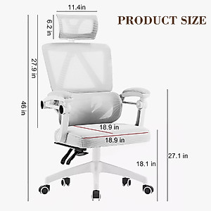 HDHNBA Ergonomic Home Office Chair Work Swivel Chairs with Wheels, Breathable Mesh Back Gaming Chair Adjustable Headrest White Desk Chair