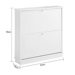 Haotian Shoe Cabinet with 2 Flip-Drawers, Freestanding Shoe Rack, Narrow Shoe Organiazer, Freestanding Shoe Rack, White, FSR99-W, 7.1" D x 29.9" W x 30.7" H, FSR99-W