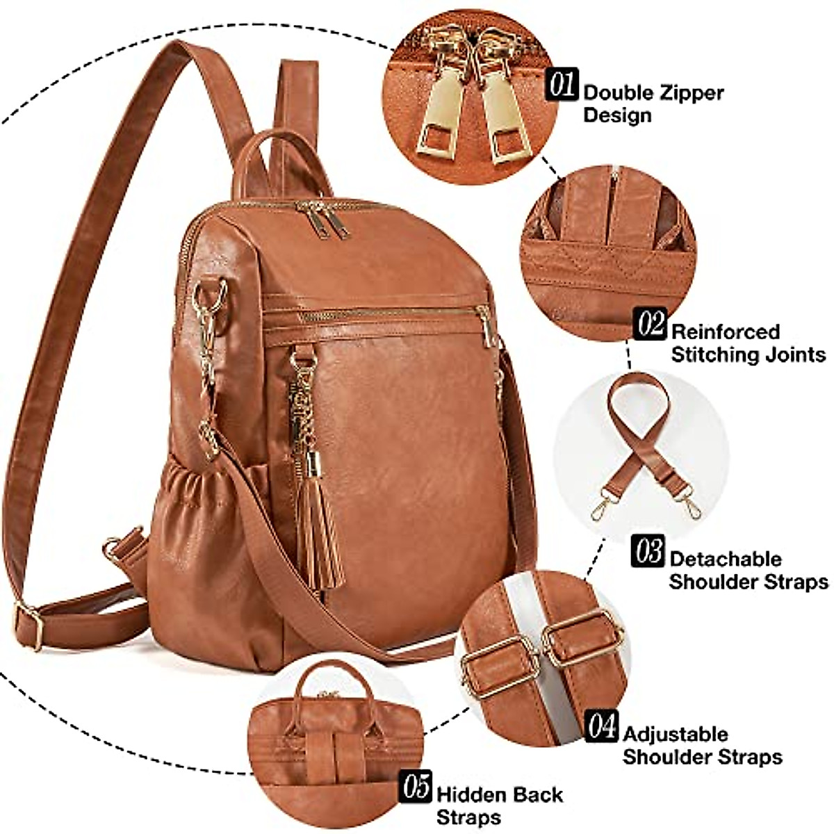 FUDYNMALC Backpack Purses for Women, Fashion Multipurpose Design Handbags and Shoulder Bag, Convertible PU Leather Travel Bag