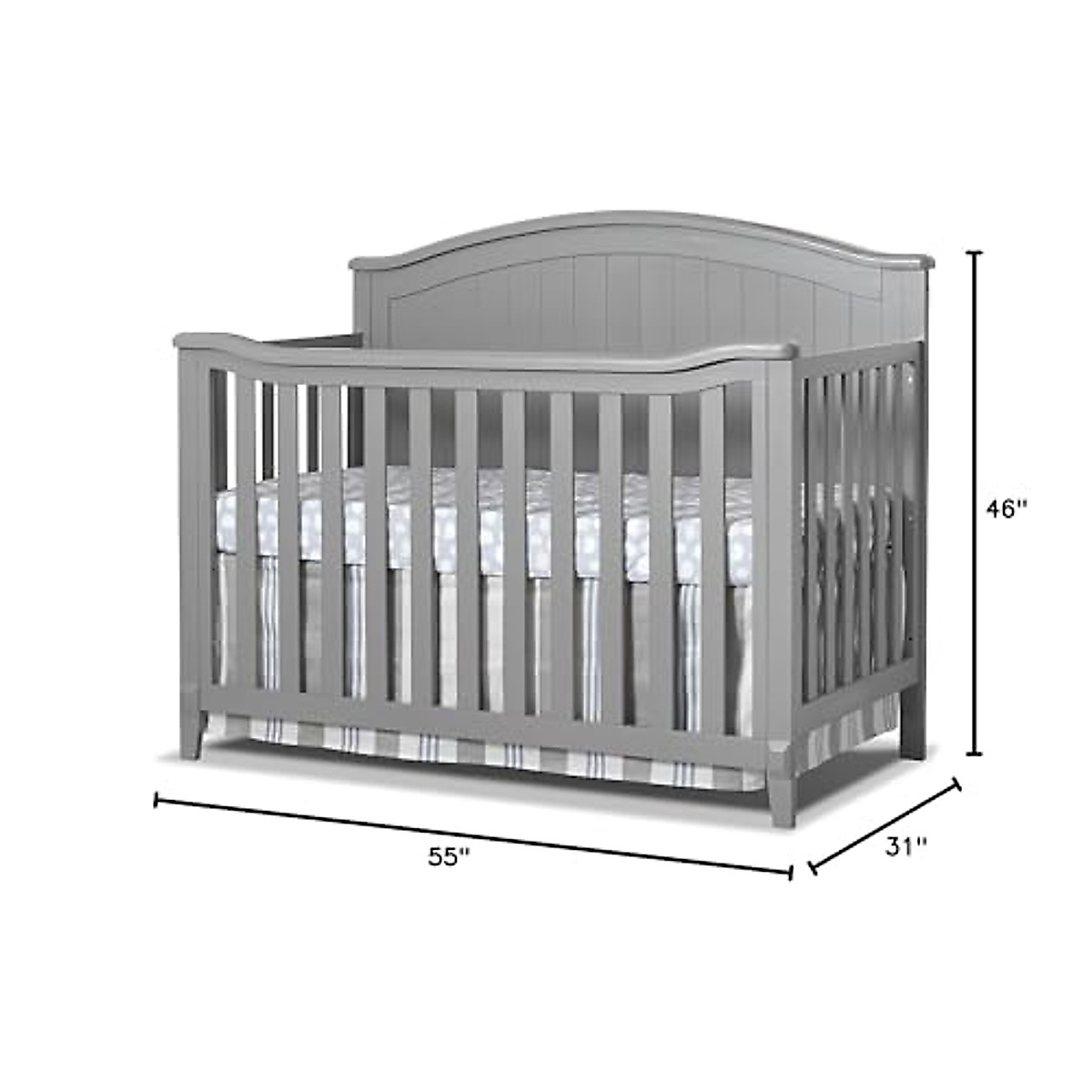 Sorelle Furniture Fairview Crib, Classic 4-in-1 Convertible Crib, Made of Wood, Non-Toxic Finish, Wooden Baby Bed, Toddler Bed, Child’s Daybed and Full-Size Bed, Nursery Furniture -Gray