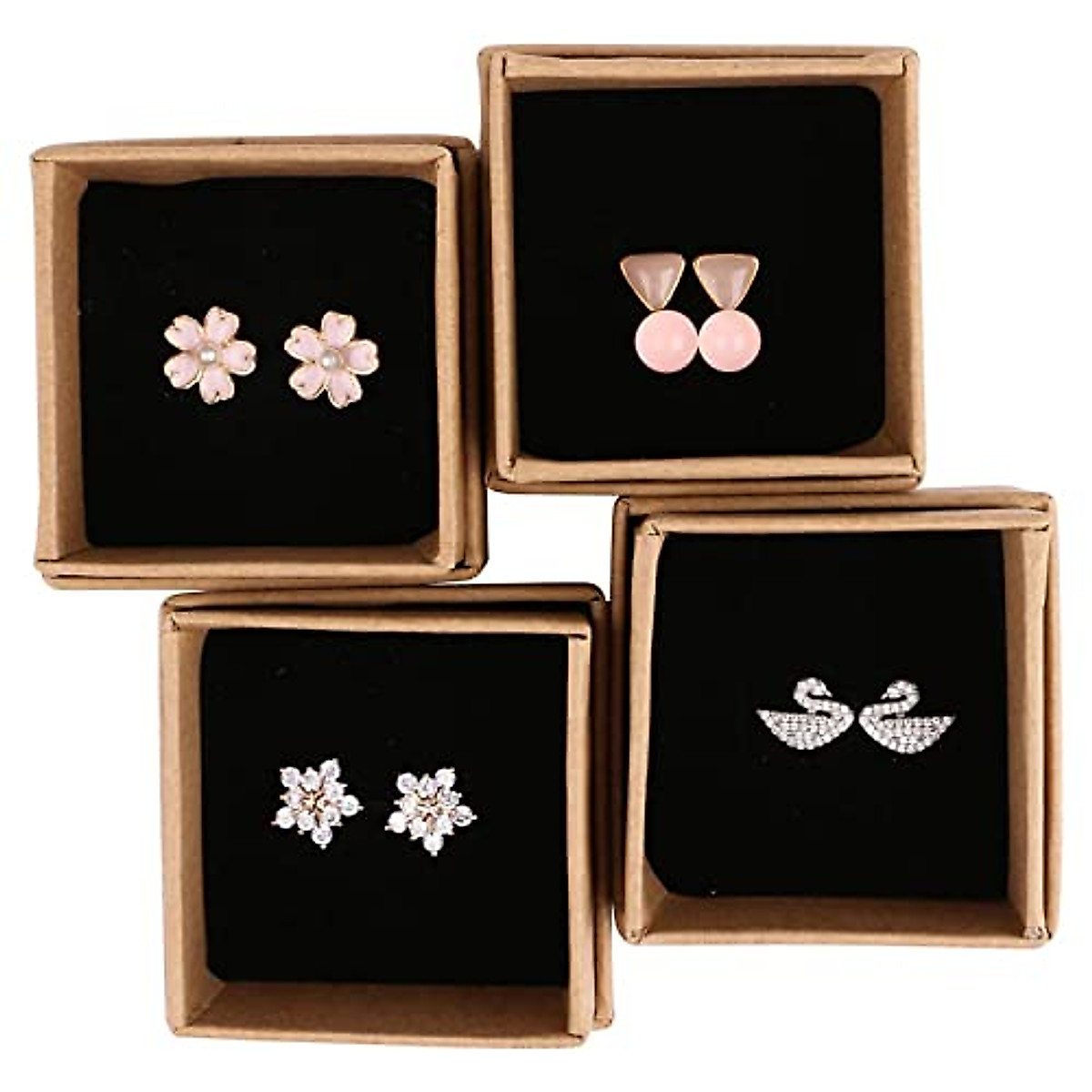 Sdootjewelry Ring Box, 1.97’’ × 1.97’’ × 1.57’’ Kraft Earring Ring Boxes, 20 Pack Cardboard Jewelry Gift Boxes, Brown Small Earring Ring Gift Box with Foam for Wedding Propose