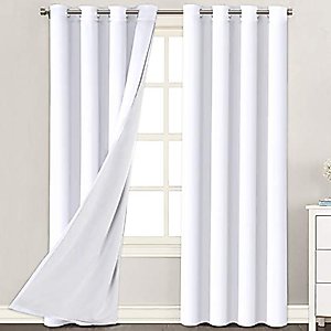 H.VERSAILTEX White Blackout Curtains 84 Inches Long (2 Layers) Light Blocking Lined Window Curtain Draperies for Bedroom Thermal Insulated Soft Thick Silky Grommet 2 Panels, White with White Liner