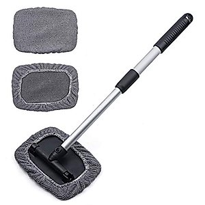 URlighting Windshield Cleaning Brush Tool - Car Window Cleaner with Extendable Handle Auto Car Glass Cleaner with 2 Washable and Reusable Pads(Gray)