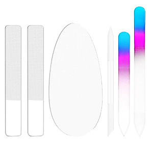 6 Pcs Glass Fingernail Files for Natural Nails, Crystal Cuticle Pusher Glass Nail File Set with Glass Emery Boards Manicure Pedicure Nail Files Buffers Trimmer Foot Callus Remover