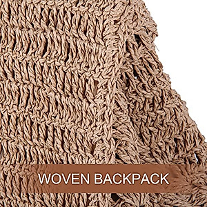 Freie Liebe Women Woven Backpack Purse Summer Large Straw Flap Drawstring Handbags