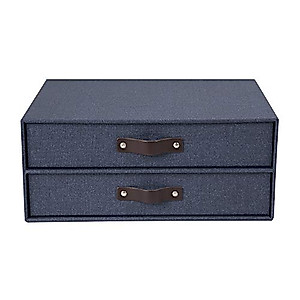 Bigso Birger 2-Drawer Canvas Fiberboard Easy Pull Handle Document Letter Box, 5.7 x 13 x 9.8 in, Blue