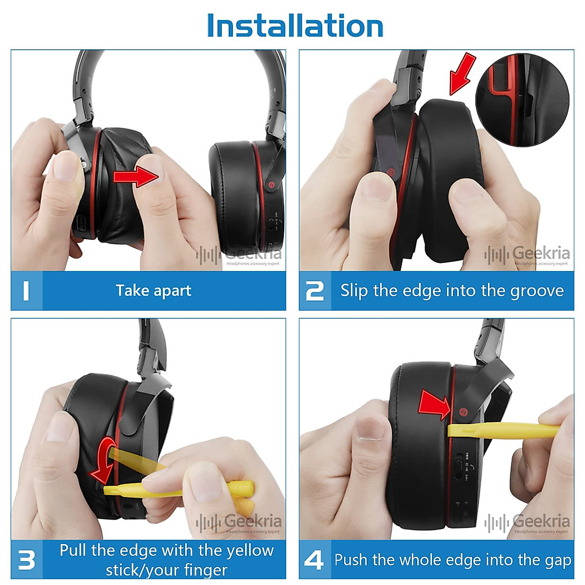 Geekria QuickFit Replacement Ear Pads for Sony MDR-XB950BT MDR-XB950B1 MDR-XB950/H Headphones Ear Cushions, Headset Earpads, Ear Cups Cover Repair Parts (Navy Blue)