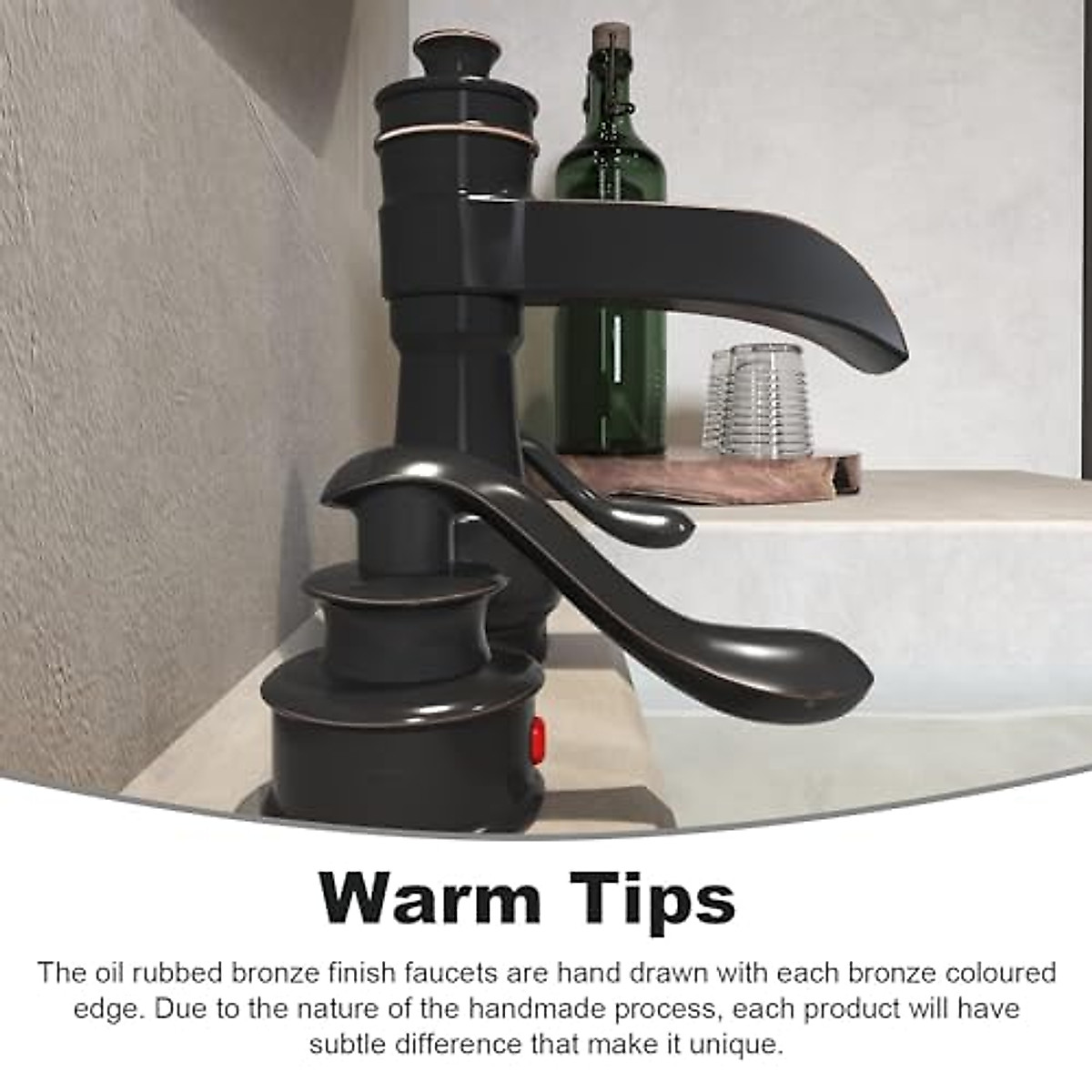 BWE Waterfall Widespread Bathroom Faucet 3 Hole Oil Rubbed Bronze Farmhouse 8 Inch Pop Up Drain Stopper Assembly Overflow Supply Line Lead-Free Faucets Parts Two Handle Bath Vanity Lavatory Sink