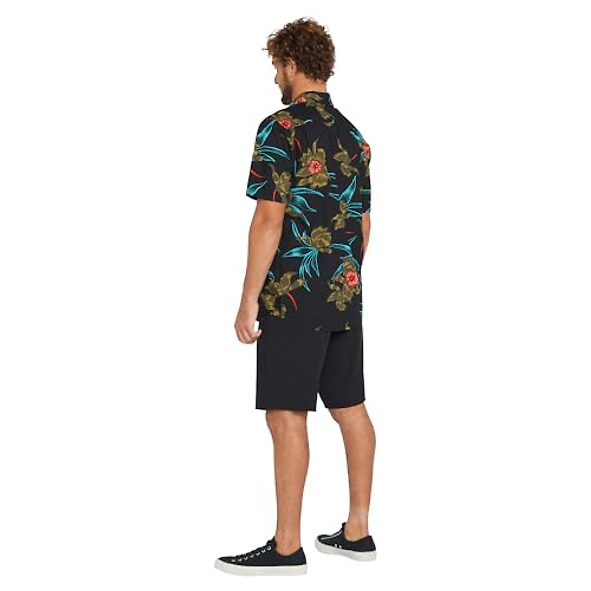 Volcom Men's Regular Marble Floral Short Sleeve Button Down Hawaiian Shirt, Black Combo, X-Large