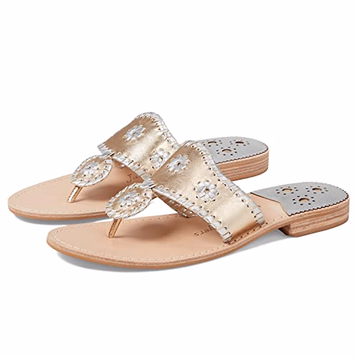 Jack Rogers Women's Jacks Flat Sandal, Platinum/Silver Metallic Nappa, 9.5