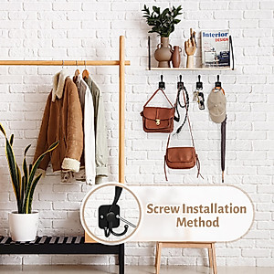 VIS'V Coat Hooks Wall Mount, Black Metal Coat Tri Hooks Heavy Duty Adhesive 3 Prong Coat Hanger Hooks Door Wall Coat Rack Hooks for Livingroom Bathroom Camper 2 Mount Options - 4 Pcs