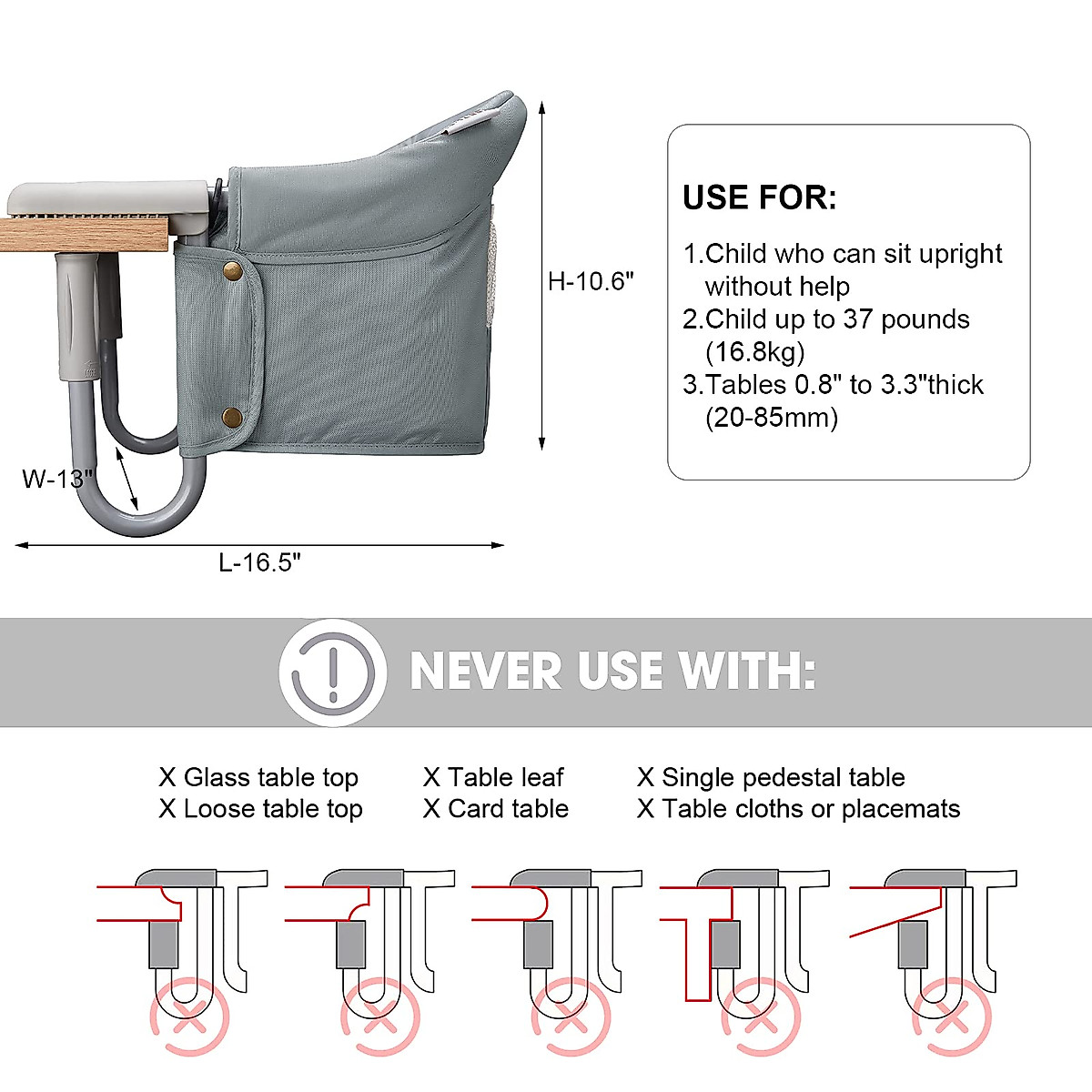 Hook On Chair, VEEYOO Clip On High Chair Folding Fast Table Chair with Storage Bag, Portable Baby Feeding Seat Attach to Table for Home and Travel