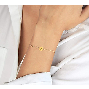 Personalized Initial Bracelet, 18K Gold Plated Stainless Steel Letter C Bracelet Dainty Coin Charm Bracelet Delicate Disc Name Bracelet for Women