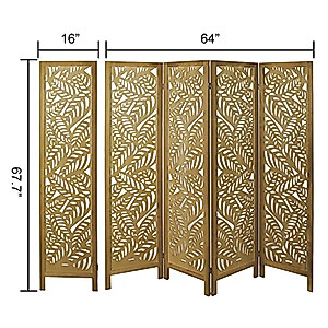 Acendside 4 Panel Room Divider, Room Dividers and Folding Privacy Screens, Decorative Wood Room Divider Wall with Leaves Cutout Design for Bedroom Home Office (Gold)