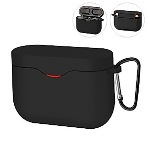 Geekria Silicone Case Cover Compatible with Sony WF-1000XM3 True Wireless Earbuds, Earphones Skin Cover, Protective Carrying Case with Keychain Hook, Charging Port Accessible (Black)
