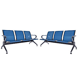 Kinsuite Set of 2 Waiting Room Chairs with Arms - 3-Seat Airport Reception Bench Waiting Room Bench, Lobby Bench Seating for Business Hospital Market, Blue