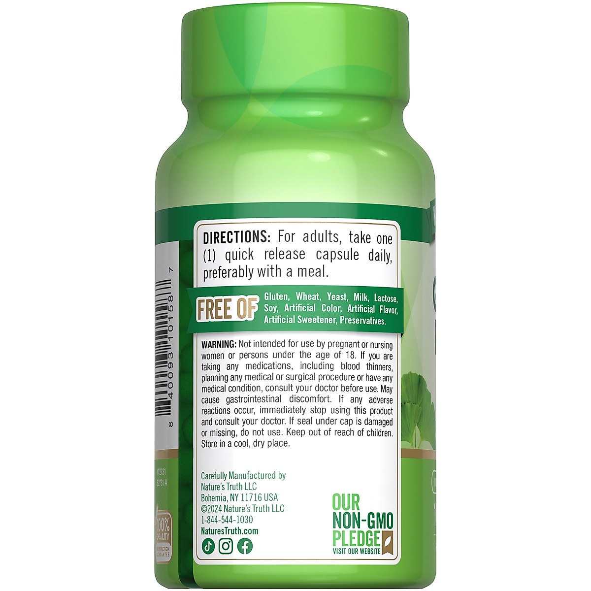 Ginkgo Biloba 120mg | Plus Bacopa | 100 Quick Release Capsules | Standardized Extract | Non-GMO and Gluten Free Supplement | by Nature's Truth