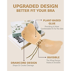 Cmojsk Sticky Bra, Backless Strapless Bra Push Up, Adhesive Invisible Lift Up Bras 2 Pairs Black/Beige