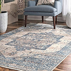 nuLOOM Harriet Vintage Medallion Fringe Area Rug, 8' x 10', Light Blue