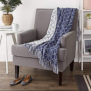 DII French Blue Concentric Circles Throw with Fringe, 50x60