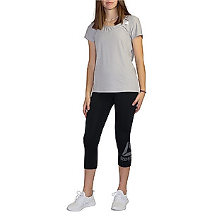 Reebok Womens Fitted Marled Basic T-Shirt, Grey, Medium
