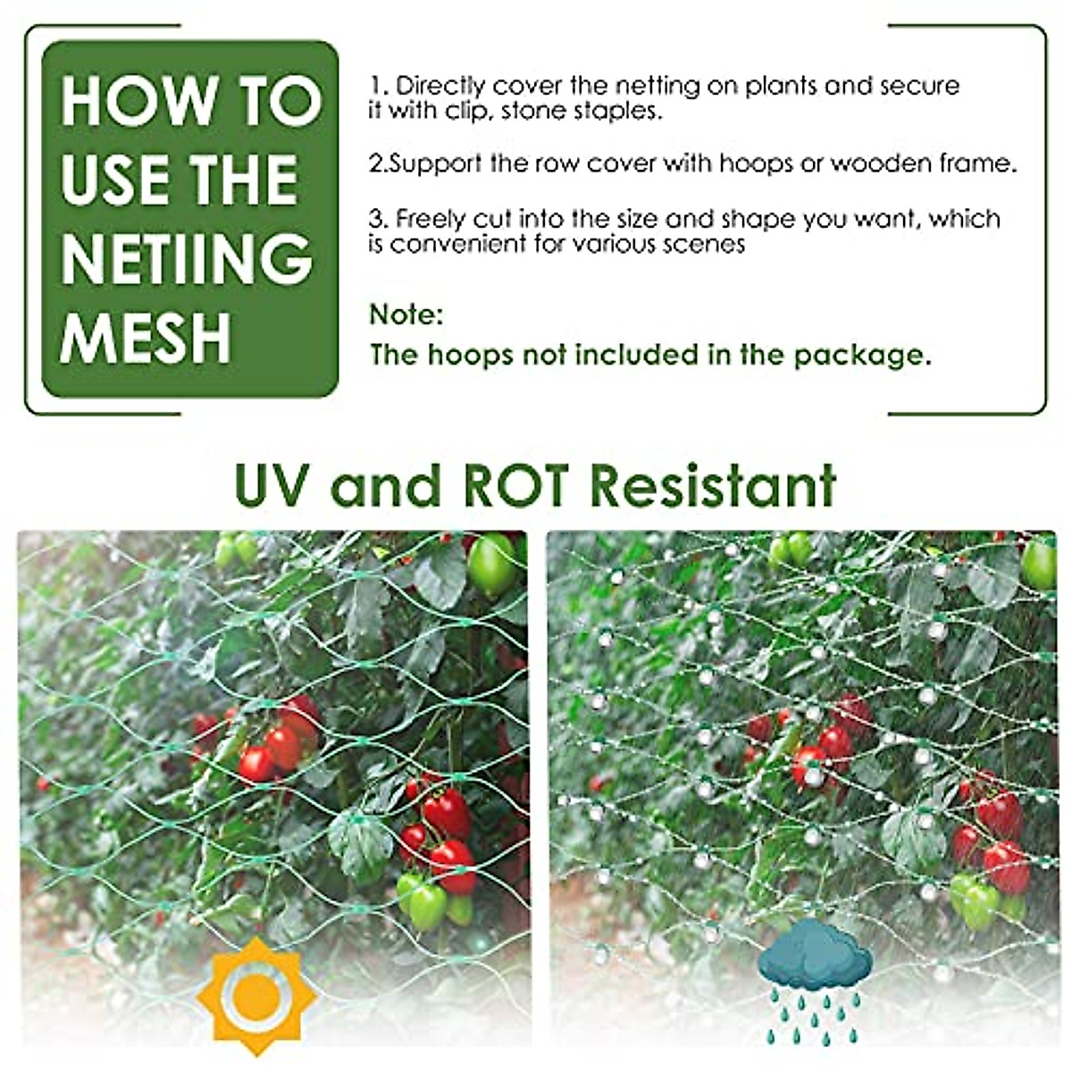 Ruolan Bird Netting for Garden Protect Vegetable Plants and Fruit Trees,Plastic Trellis Netting for Birds, Deer,Squirrels and Other Animals