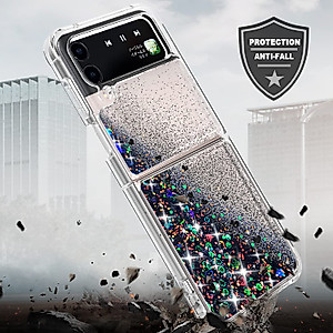 Fcclss Cell Phone Case for Samsung Galaxy Z Flip 4 Case, Samsung Z Flip 4 Case Glitter Sparkle Quicksand Flowing Floating Liquid Case Heavy Duty Shockproof for Women Girls Men, Black