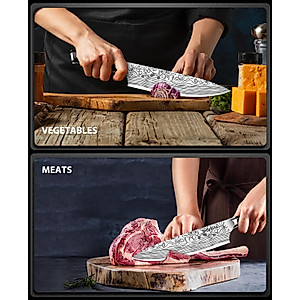 MOSFiATA 8" Super Sharp Professional Chef's Knife with Finger Guard and Knife Sharpener, German High Carbon Stainless Steel EN1.4116 with Micarta Handle and Gift Box