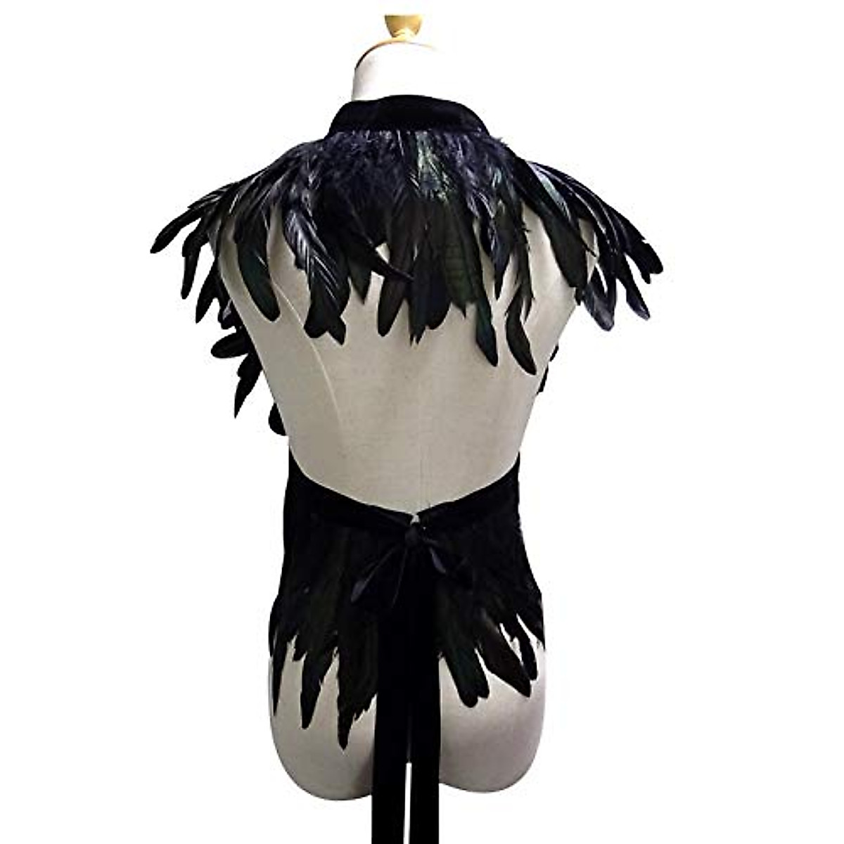 L'VOW Feather Boa Ribbon Punk Gothic Shawl Maleficent Costume for Halloween（Black）