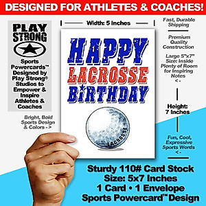 Play Strong Lacrosse Birthday Card 1-Pack (5x7) Super Star Illustrated Sports Birthday Cards Greeting Cards- Awesome for Lacrosse Players, Coaches and Fans Birthdays, Gifts and Parties!