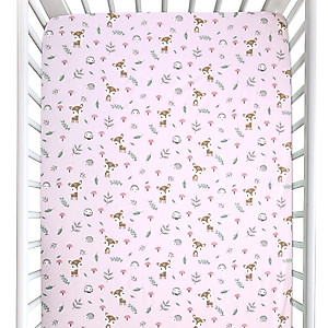 Fisher Price Cotton Fitted Crib Sheet Woodland Wonders Forest Themed Nursery Bedding Sheet 28 x 52” Fitted Crib Sheet for Girls for Standard Crib Mattress