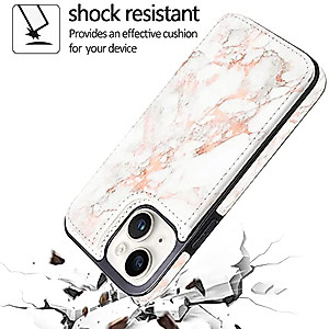 uCOLOR Flip Leather Wallet Case Card Holder Compatible with iPhone 13 6.1 iPhone 14 6.1 Women and Girls with Card Holder Kickstand (Rose Gold Marble)