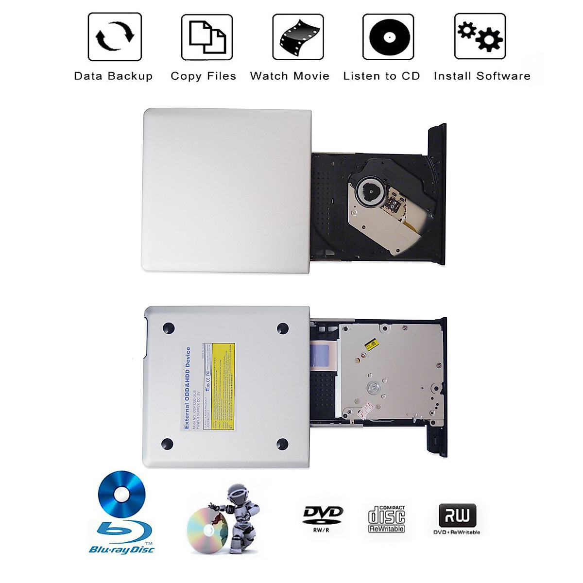 External Aluminum USB C USB 3.0 3D Blu-ray Burner DVD CD Writer Drive Compatible with 2012 to 2019 MacBook Air MacBook Pro New iMac and All Windows Pcs