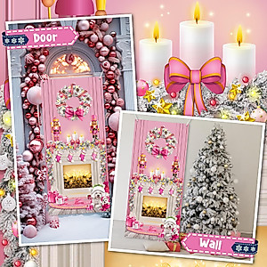 Buryeah Christmas Door Cover Decoration Christmas Fireplace Door Cover Xmas Nutcracker Banner Backdrop Photo Booth Prop Background for Holiday New Year Door Party Supplies 6.5 x 3 Feet (Pink Style)