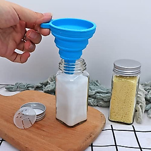 Datttcc 52 Pack Glass Spice Jars,Reusable Clear 4 OZ Square Seasoning Containers with Silver Metal Caps and Pour/Sift Shaker Lids Spice Jars with Labels and Funnel Sets for Cabinet,Kitchen Pantry