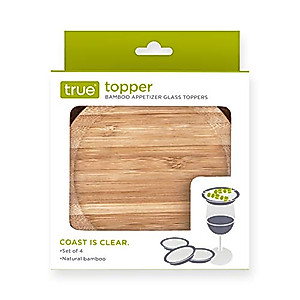 True Bamboo Glass Topper Appetizer Plates, Cup Covers, Wooden Wine Glass Covers, Cocktail Plates for Wine, Wine Accessories, Set of 4, Natural Wood