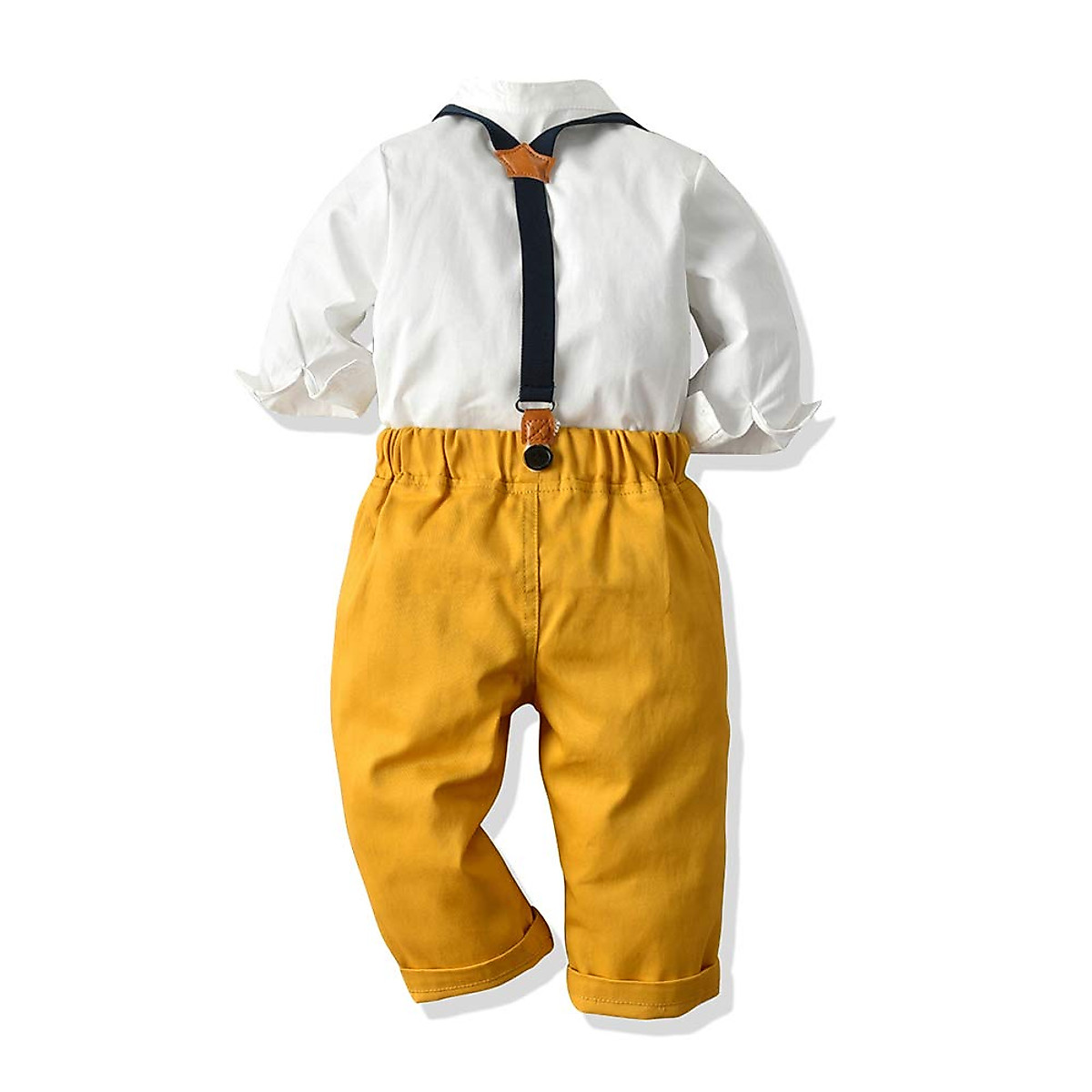 Joycebaby Toddler Boys Long Sleeve Gentleman Bowtie Overalls Outfit Suits Set(100/2-3Y, Yellow)