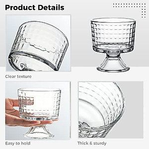 Homaisson Glass Dessert Bowls 6 Pcs, 9.8 oz Footed Crystal Trifle Bowls, Large Dessert Cups for Ice Cream, Sundaes, Parfait, Milkshakes, Fruits, Pudding, Snack, Cereal, Nuts, 3.6×4 in, XL