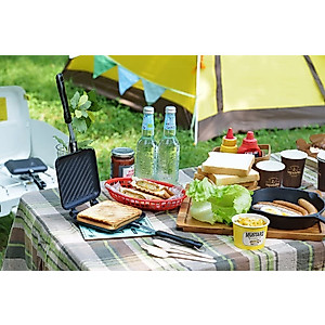 Toraya Hot Sandwich Maker, Crispy Grilling, Single, Fluorine Treated, For Gas Stoves, Black, Total Width: 13.8 inches (35 cm)