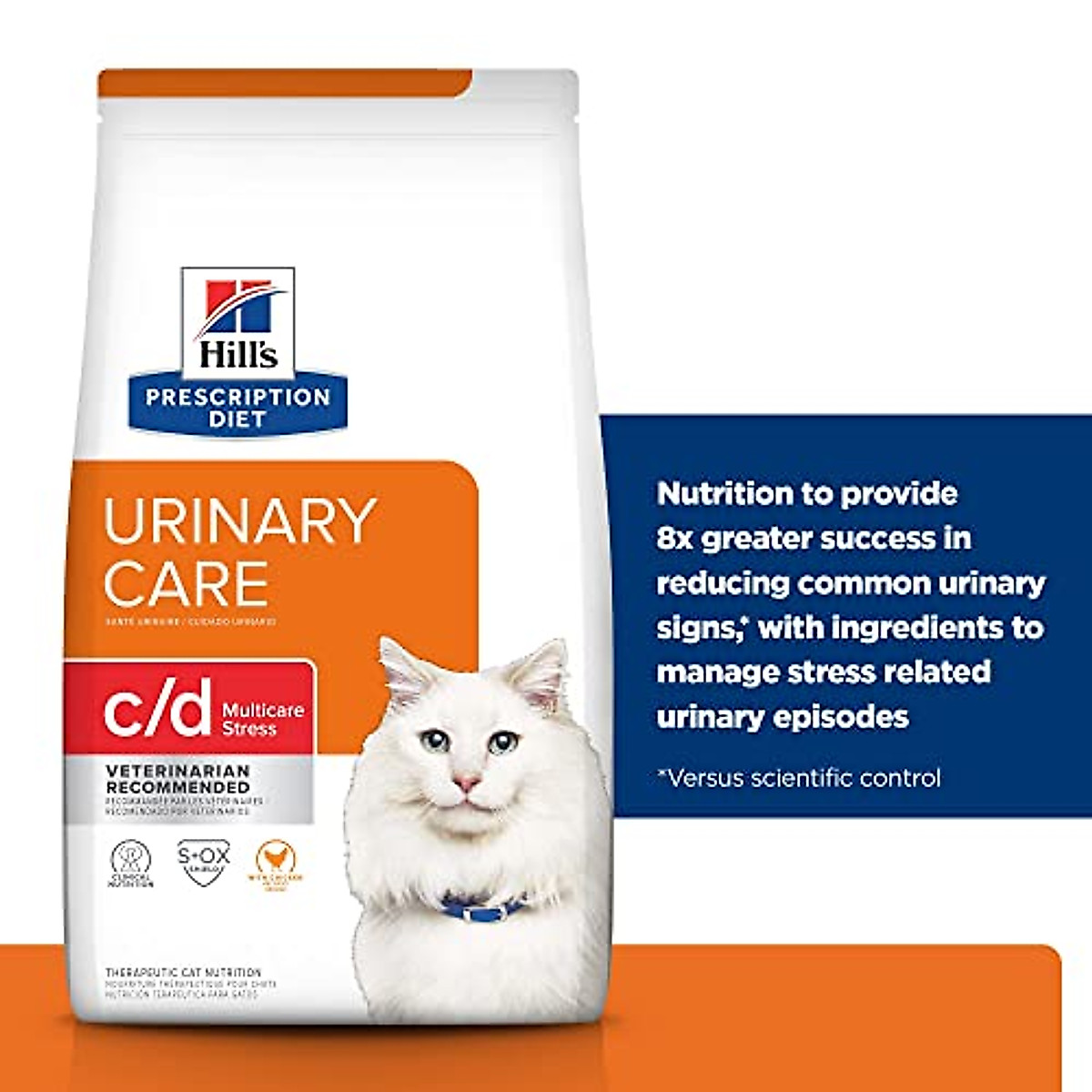Hill's Prescription Diet c/d Multicare Stress Urinary Care with Chicken Dry Cat Food, Veterinary Diet, 8.5 lb. Bag