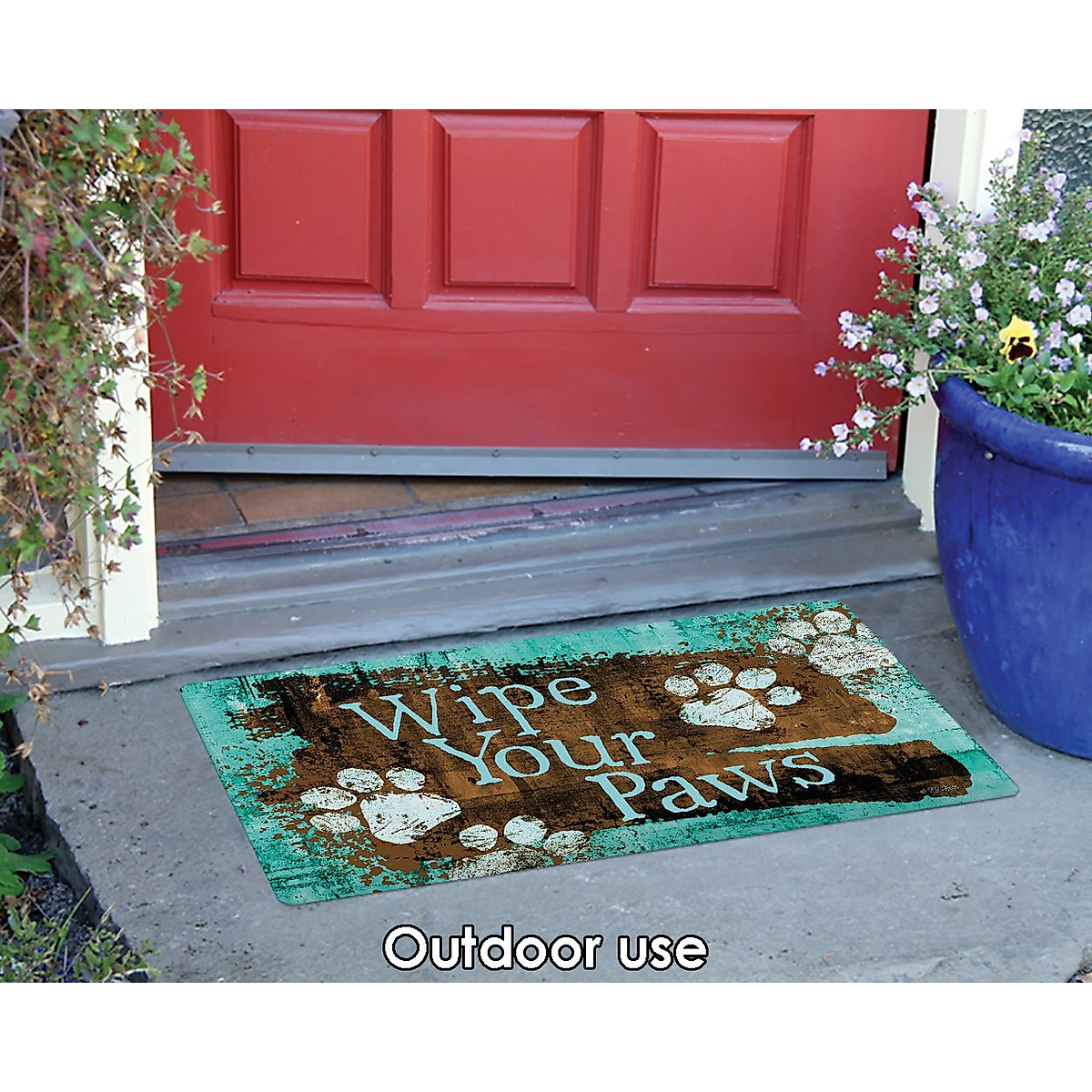 Toland Home Garden 800455 Turquoise Paws Funny Door Mat 18x30 Inch Dog Outdoor Doormat for Entryway Indoor Entrance