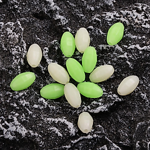 OROOTL Glow Beads Fishing Saltwater, 100pcs Hard Plastic Luminous Fishing Beads Green White Fish Beads Assortment Oval Egg Bead Lures Sea Fishing Tool