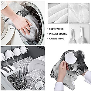 Kitchen Towels Dishcloths Set of 4, Romantic Wolf Couple Loving Animal Beast Black White Minimalist Style Absorbent Dish Towels Dish Cloths for Drying Kitchen Hand Towels Decorative Tea Towels