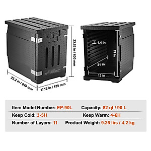FunWigA Insulated Food Pan Carrier 82 Qt Hot Box for Catering LLDPE Food Box Carrier with Double Buckles Front Loading Food Warmer for Restaurant Canteen, 46.0*46.0*62.0, Black, 101XBV003370