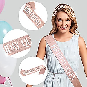 WLLHYF Birthday Queen Sash Crystal Headband Set Rhinestone Tiara Bling Glitter Crowns Hair Band Princess Tiara Sweet Happy Birthday Decorations Accessories for Women Girls