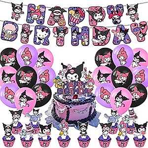 for Kuromi Birthday Party Supplies, Kuromi Party Decorations Included Birthday banner, Cake Topper, Cupcake Topper, Balloon