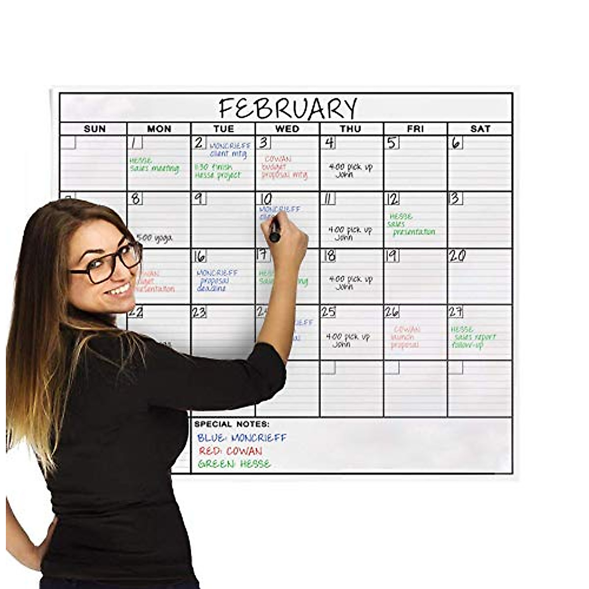 Jumbo Dry Erase Laminated Wall Calendar, Huge 36 Inch by 48 Inch Size, Monthly Planner for Home Office Classroom, Large Date Boxes, Reusable PET Film, Never Folded, 5 Markers, 8 Tacks, 1 Eraser