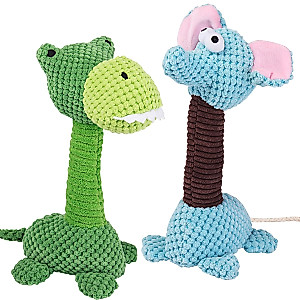 KuddelMuddel Squeaky Plush Dog Toy Set, Stuffed Fun Elephant and Cute Frog, Interactive Soft Chew Pet Toy for Puppies, Small Medium and Large Breed Holiday Birthday Gift (2 Pack)